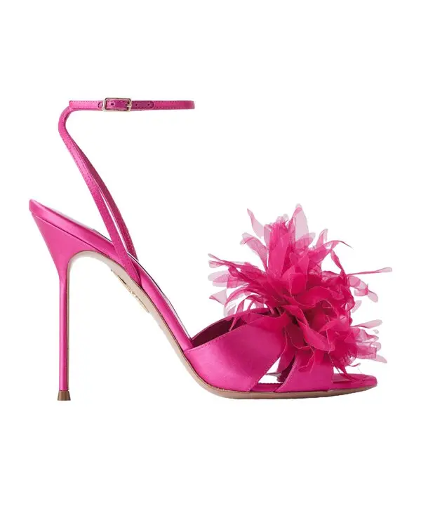AQUAZZURA Poème 105 Embellished Organza-trimmed Satin Sandals - Pink