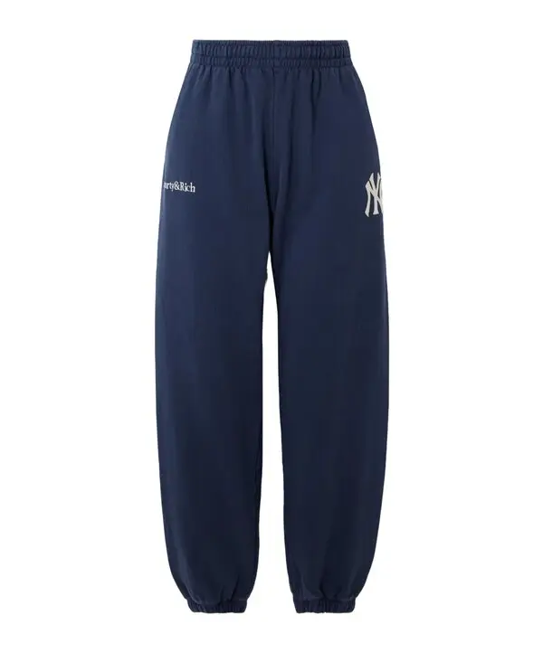 SPORTY  RICH Sporty & Rich Embroidered Cotton Sweatpants - Navy Blue