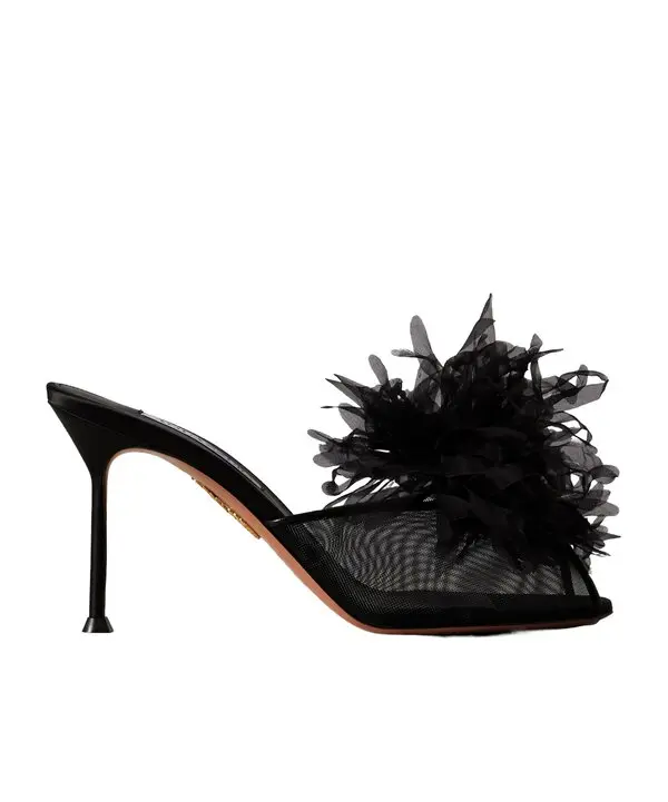 AQUAZZURA Embellished Organza And Leather-trimmed Mesh Mules - Black