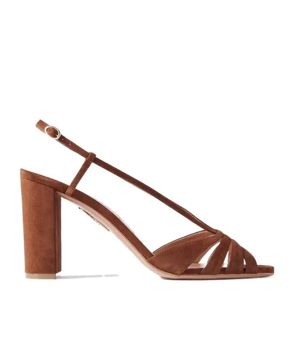 AQUAZZURA Solid Color Suede Slingback Sandals - Brown