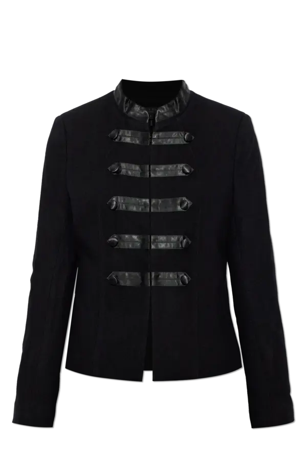 Rag & Bone Wool Blazer With Stand-up Collar And Leather Trims - Black