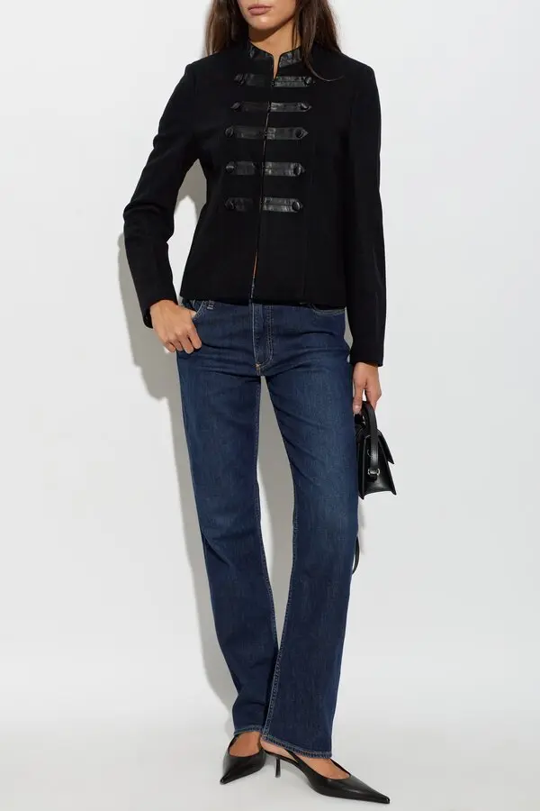 Rag & Bone Wool Blazer With Stand-up Collar And Leather Trims