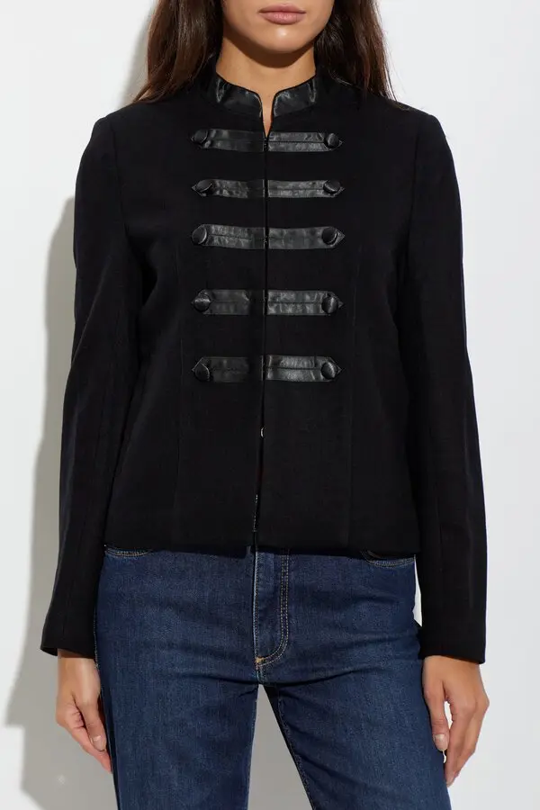 Rag & Bone Wool Blazer With Stand-up Collar And Leather Trims