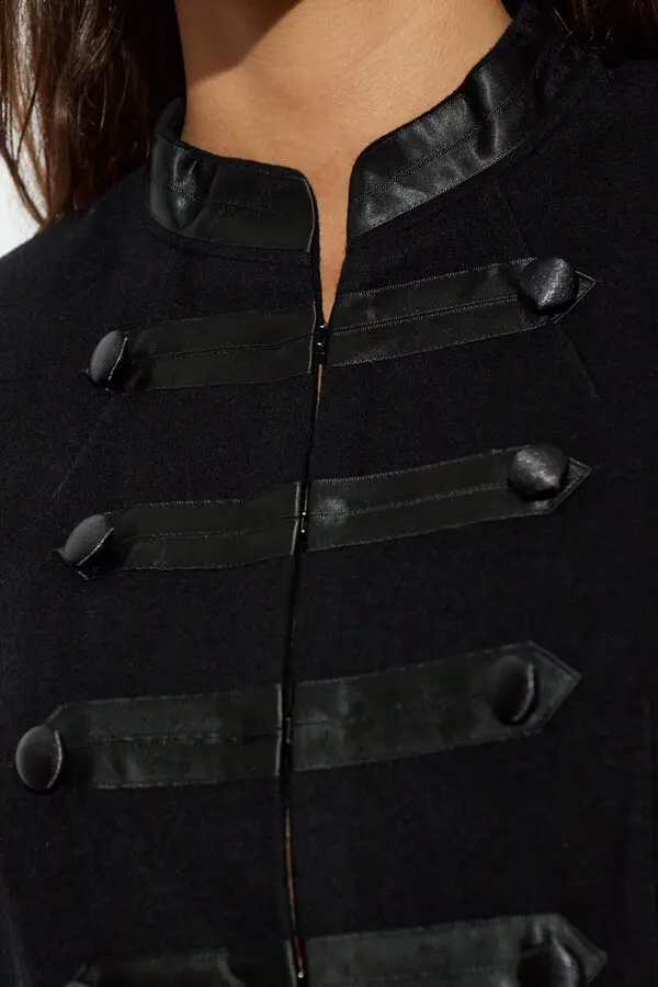 Rag & Bone Wool Blazer With Stand-up Collar And Leather Trims