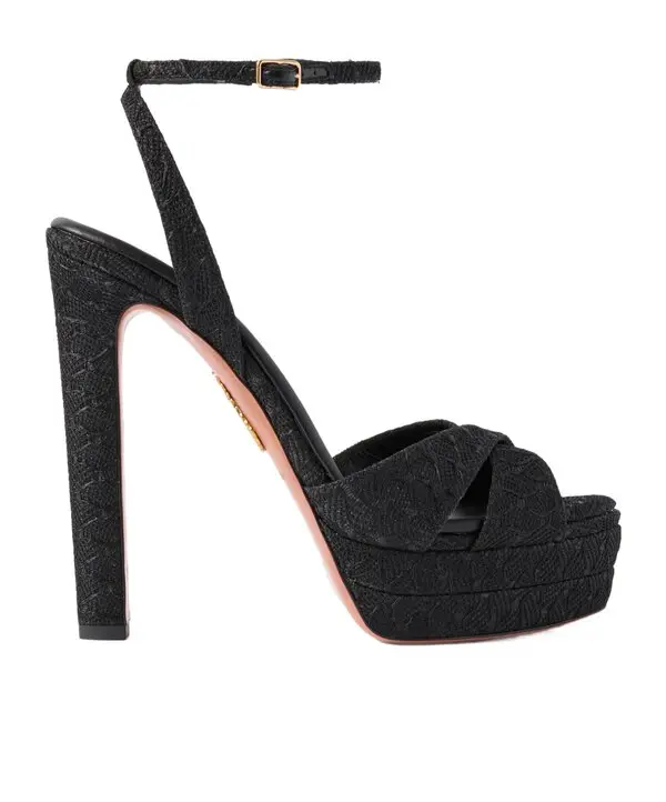 AQUAZZURA Metallic Woven Platform Sandals - Black
