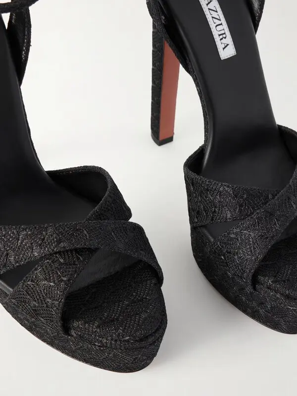 AQUAZZURA Metallic Woven Platform Sandals