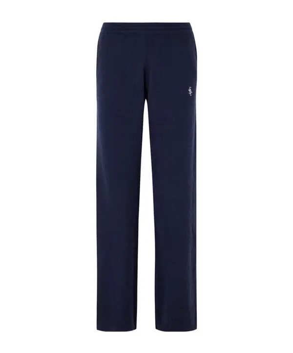 SPORTY  RICH Embroidered Cashmere And Wool-blend Track Pants - Navy Blue