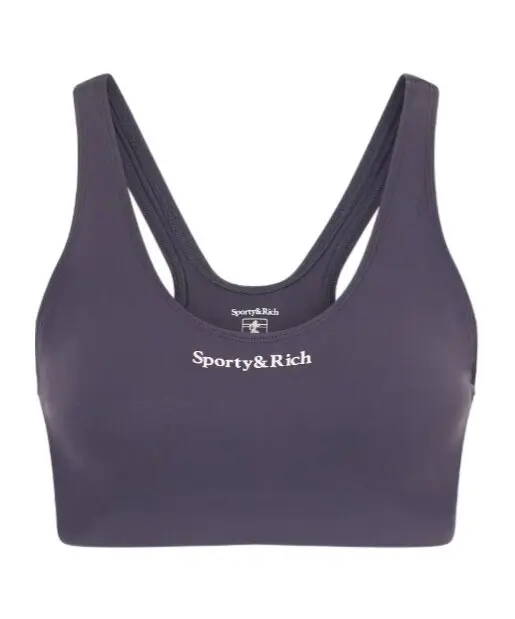 SPORTY  RICH Logo-print Stretch-jersey Sports Bra - Gray