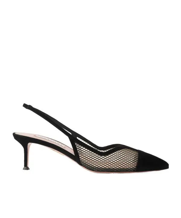 AQUAZZURA Suede Trimmed Mesh Slingback Pumps - Black