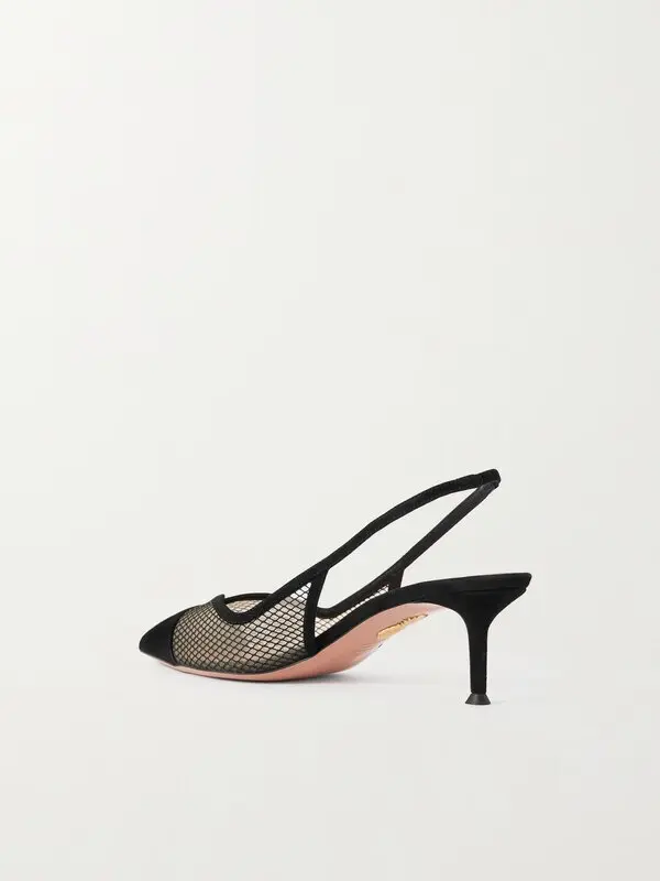 AQUAZZURA Suede Trimmed Mesh Slingback Pumps