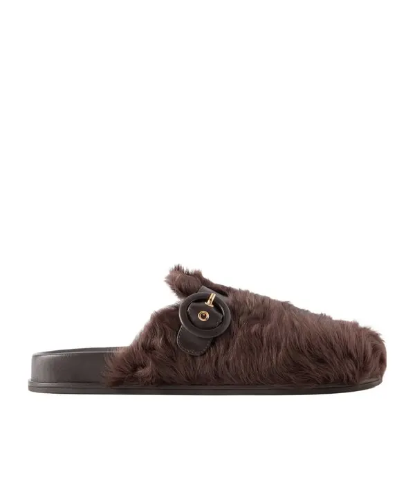 AQUAZZURA Leather-trimmed Shearling Slip-ons - Black