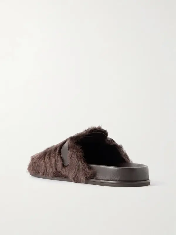 AQUAZZURA Leather-trimmed Shearling Slip-ons