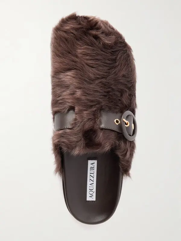 AQUAZZURA Leather-trimmed Shearling Slip-ons