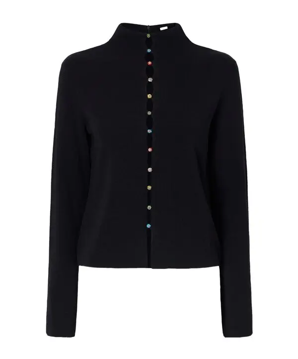 Staud Longsleeve Knit Top With Patterned Button Placket - Black