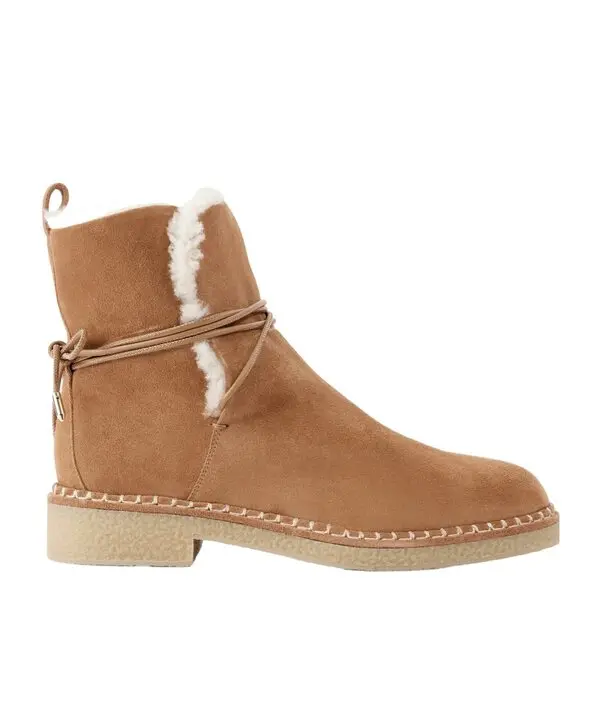 AQUAZZURA Suede Shearling-lined Ankle Boots - Brown