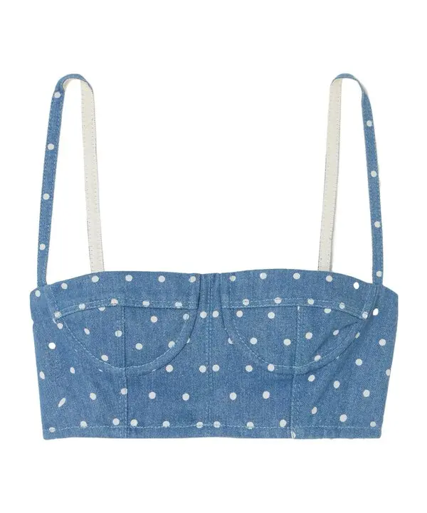 Carolina Herrera Cropped Polka-dot Denim Bustier Top - Blue