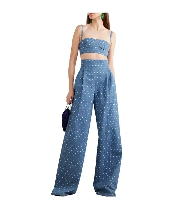 Carolina Herrera Cropped Polka-dot Denim Bustier Top