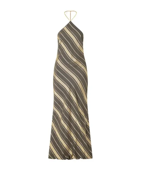 Stella McCartney Striped Silk-blend Halterneck Maxi Dress - Green