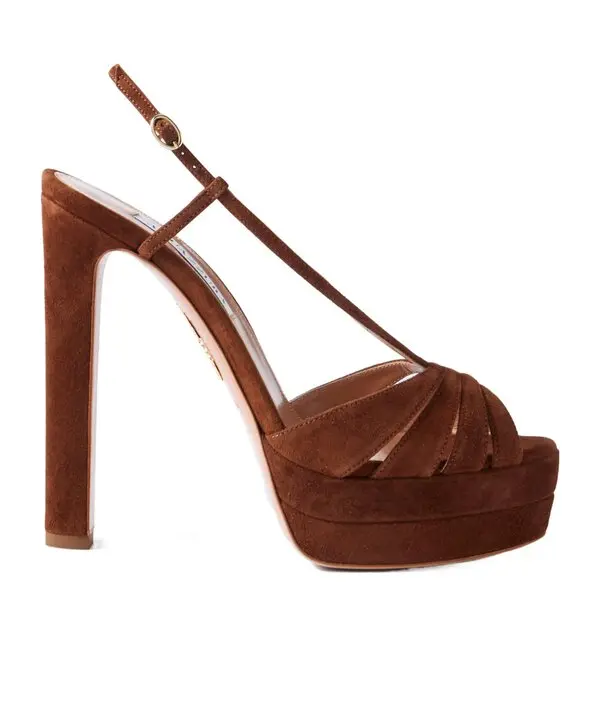 AQUAZZURA Solid Color Suede Platform Sandals - Brown