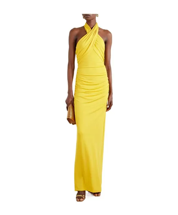 Carolina Herrera Satin Halterneck Gown - Yellow