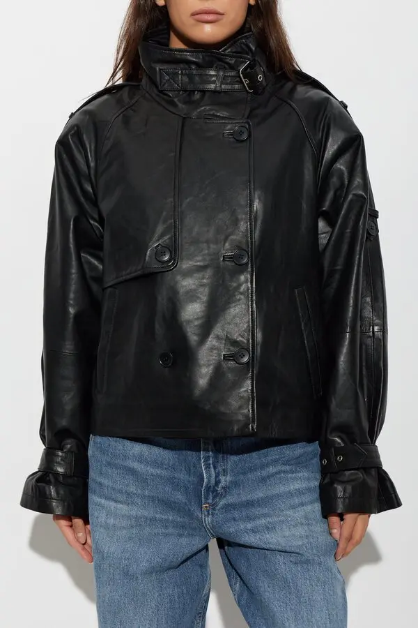 GESTUZ Gzavic Leather Jacket With High Neck And Buckle Detail