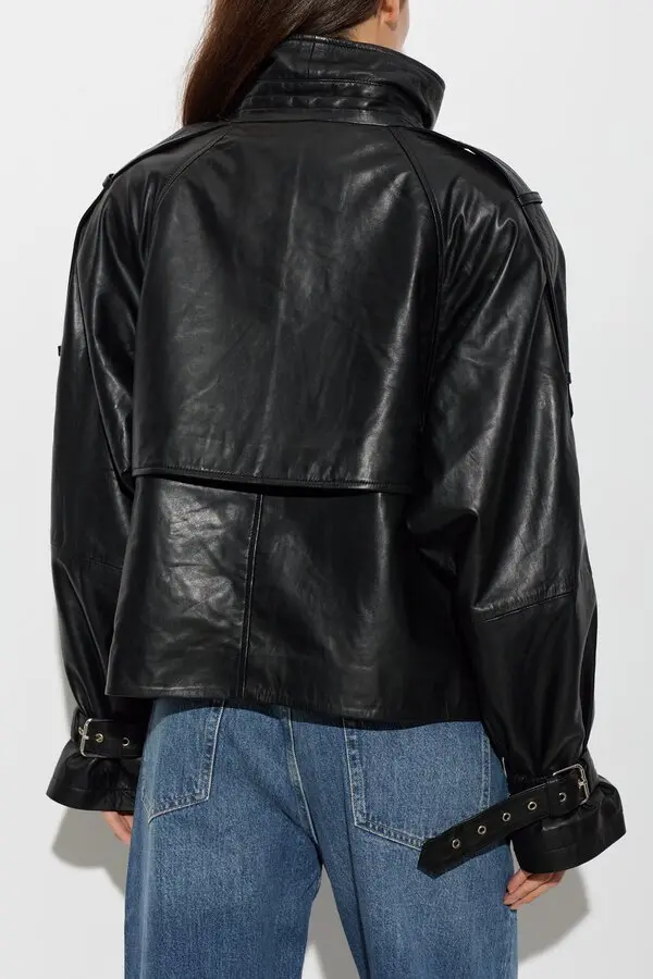 GESTUZ Gzavic Leather Jacket With High Neck And Buckle Detail