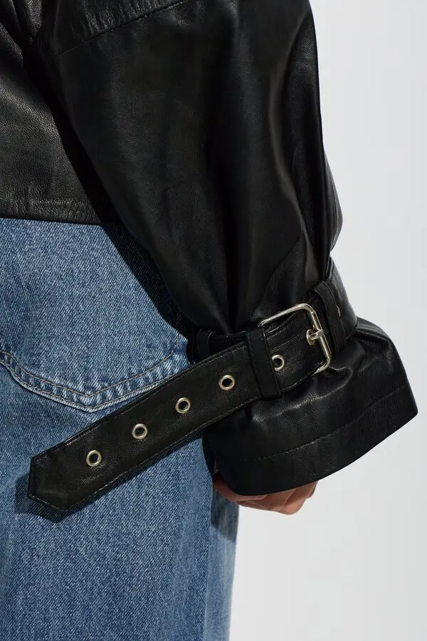 GESTUZ Gzavic Leather Jacket With High Neck And Buckle Detail