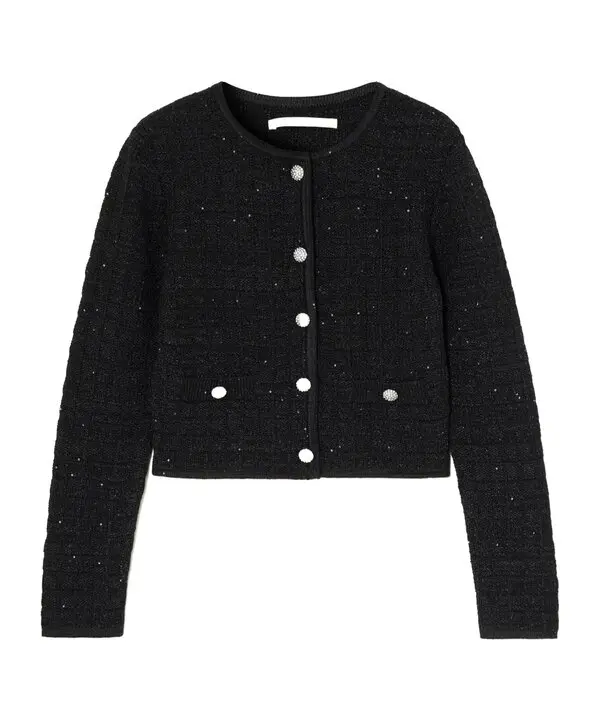 Alessandra Rich Cropped Embellished Knitted Cardigan