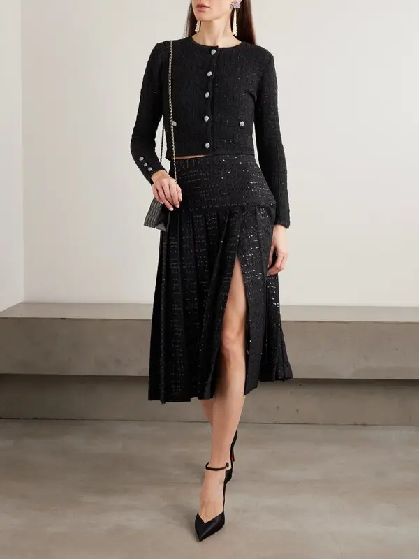 Alessandra Rich Cropped Embellished Knitted Cardigan