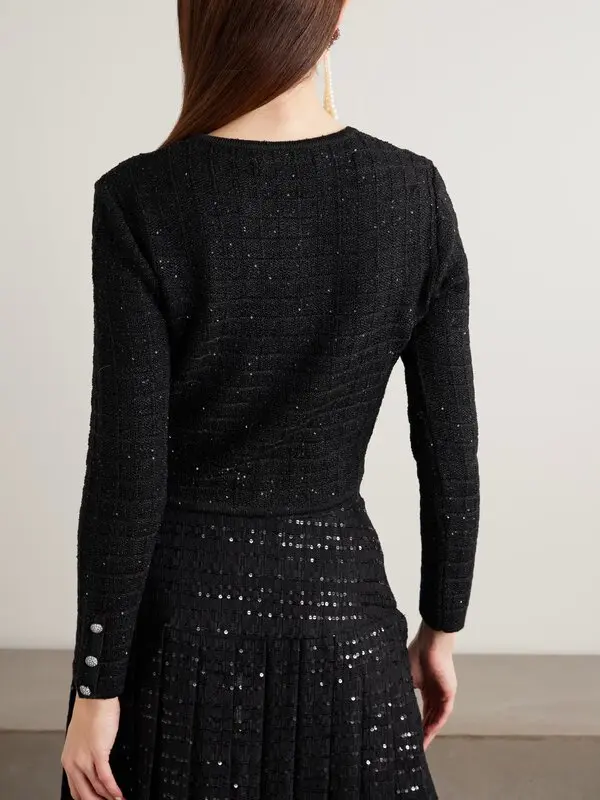 Alessandra Rich Cropped Embellished Knitted Cardigan
