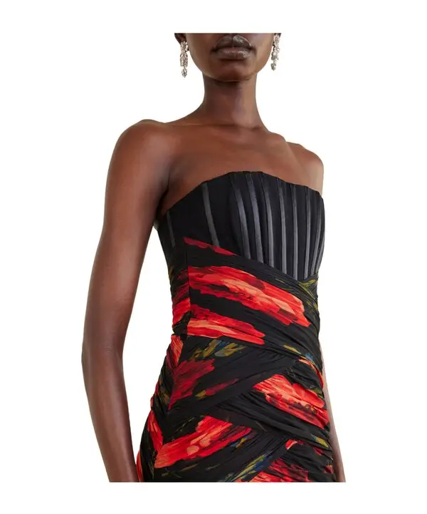 Carolina Herrera Strapless Ruched Floral-printed Silk-chiffon Gown