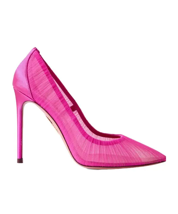 AQUAZZURA Voile 105 Pleated Satin-trimmed Tulle Pumps - Pink