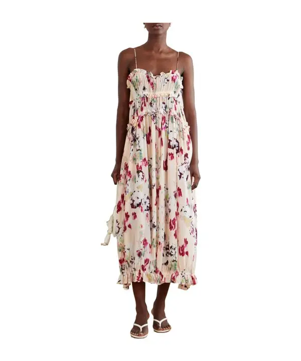 Ulla Johnson Floral-print Ruched Silk Maxi Dress