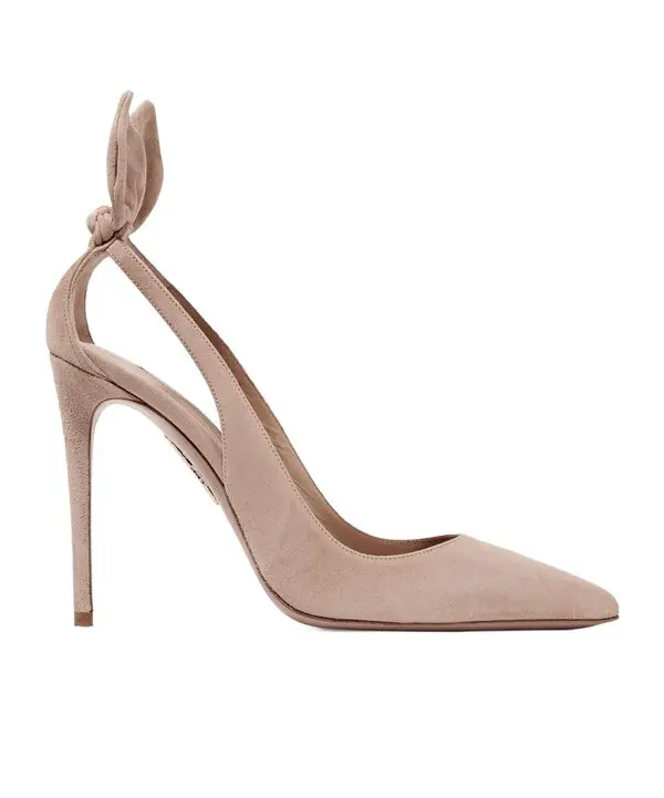 AQUAZZURA Suede Slingback Pumps With Bow Detail - No