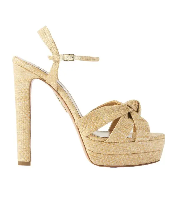 AQUAZZURA Nina 130 Raffia Platform Sandals - No