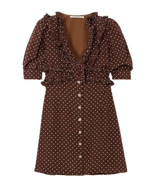Alessandra Rich Ruffled Polka-dot Mini Dress - Brown