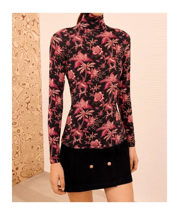 Ulla Johnson Long-sleeved Turtleneck Sweater With Tropical Print - Midnight Lily