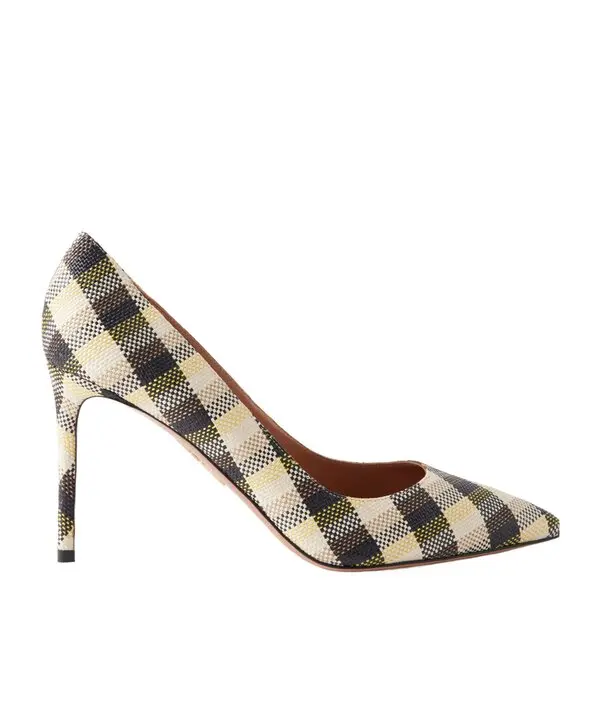 AQUAZZURA Purist 85 Checked Raffia Pumps - Multicolor