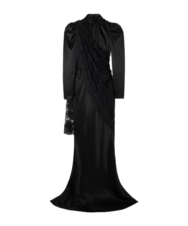Alessandra Rich Shawl-style Lace-trimmed Dress - Black