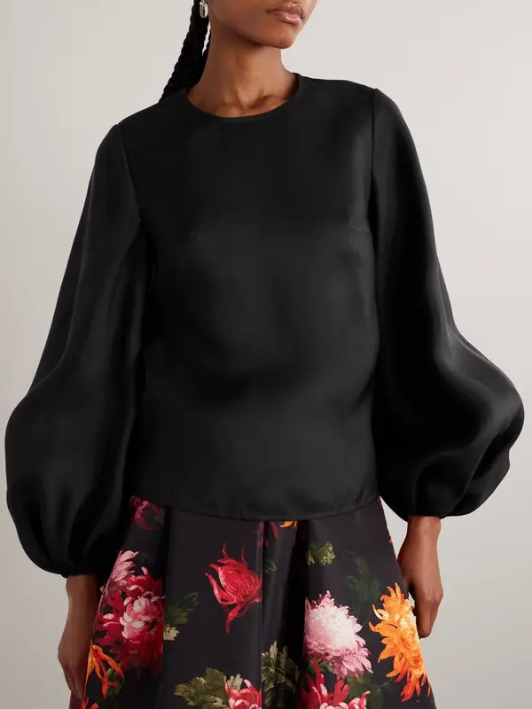 Carolina Herrera Silk Crew Neck Shirt With Flowy Sleeves