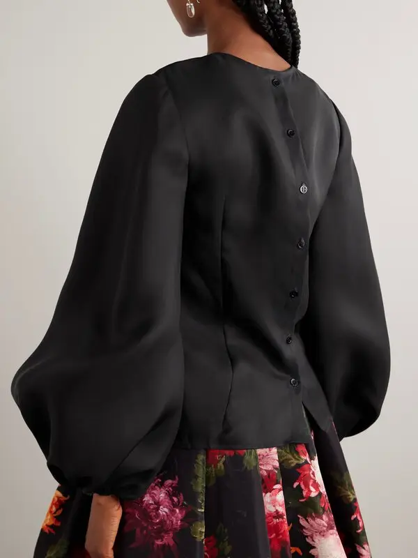 Carolina Herrera Silk Crew Neck Shirt With Flowy Sleeves