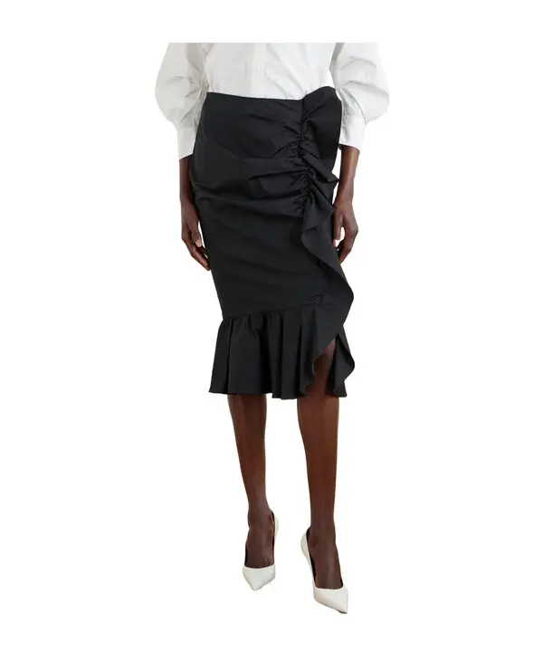 Carolina Herrera Ruched Cotton-blend Midi Skirt