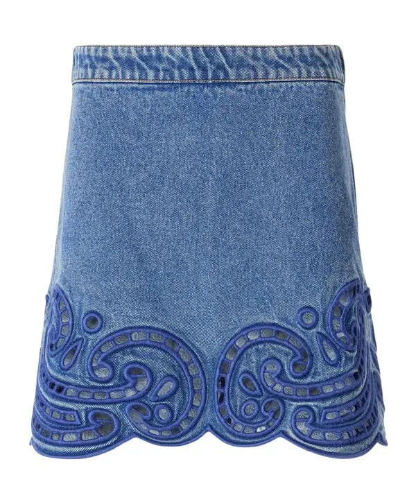 Ulla Johnson Embroidered Denim Mini Skirt - Blue