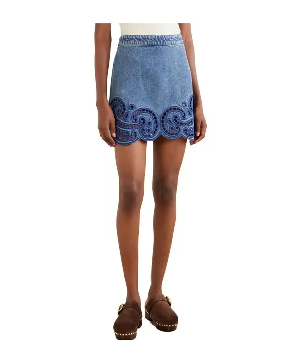 Ulla Johnson Embroidered Denim Mini Skirt