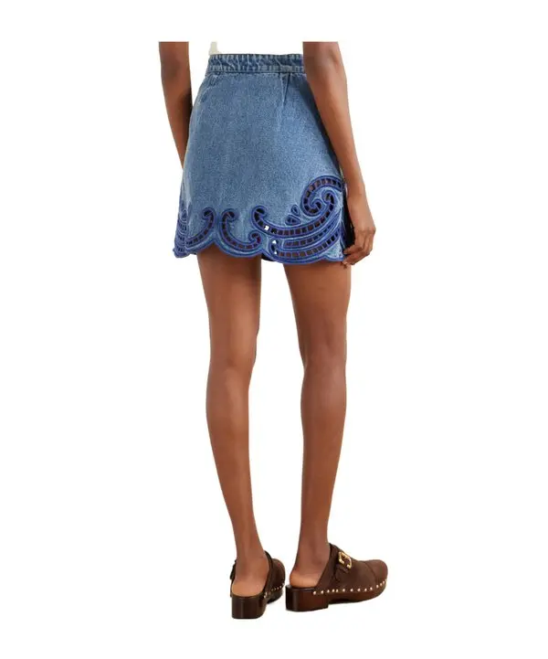 Ulla Johnson Embroidered Denim Mini Skirt