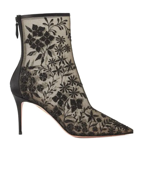AQUAZZURA Satin Trimmed Mesh Ankle Boots - Black