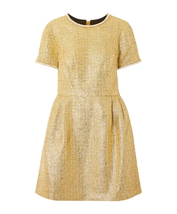 Carolina Herrera Embellished Tweed Mini Dress - Golden
