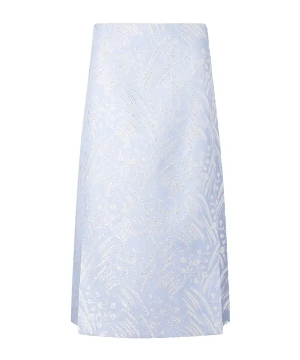 Tory Burch Floral Jacquard Metallic Midi Skirt - Blue