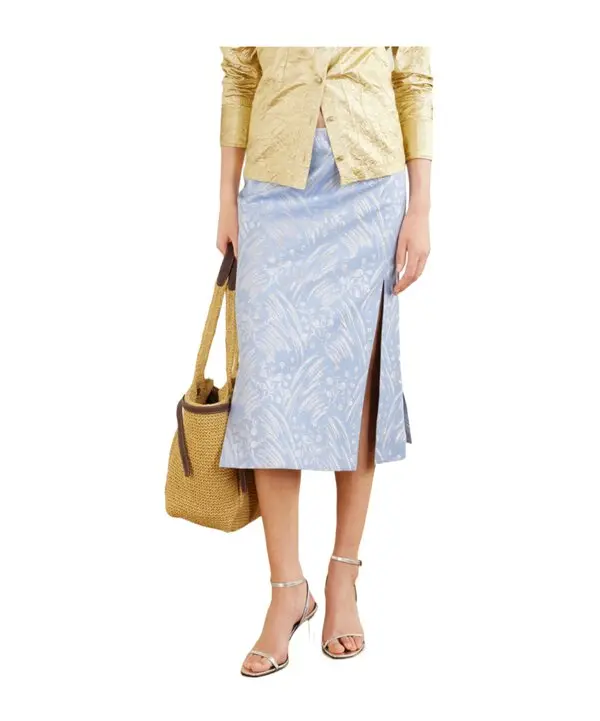 Tory Burch Floral Jacquard Metallic Midi Skirt