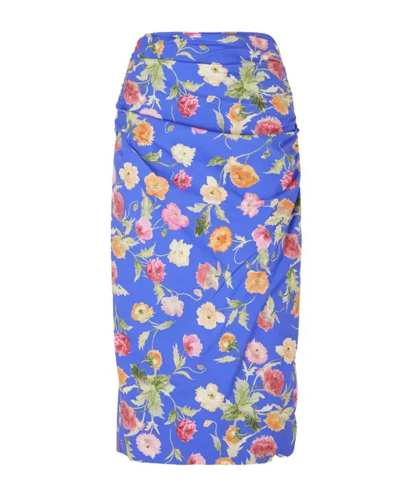 Carolina Herrera Pleated Printed Midi Skirt - Blue